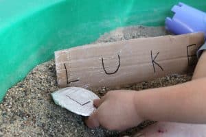 The FUNNEST Preschool Name Activity - Sandbox Name Treasure Dig! – The ...