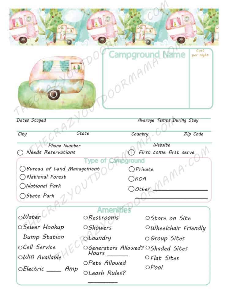 FREE Printable RV Camping Log Pages For Your 3 Ring Binder! – The Crazy ...