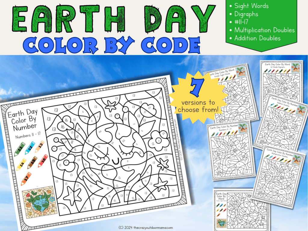 Color By Number Earth Day Printables -Sight Words, Digraphs ...