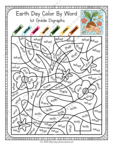 Color By Number Earth Day Printables -Sight Words, Digraphs ...