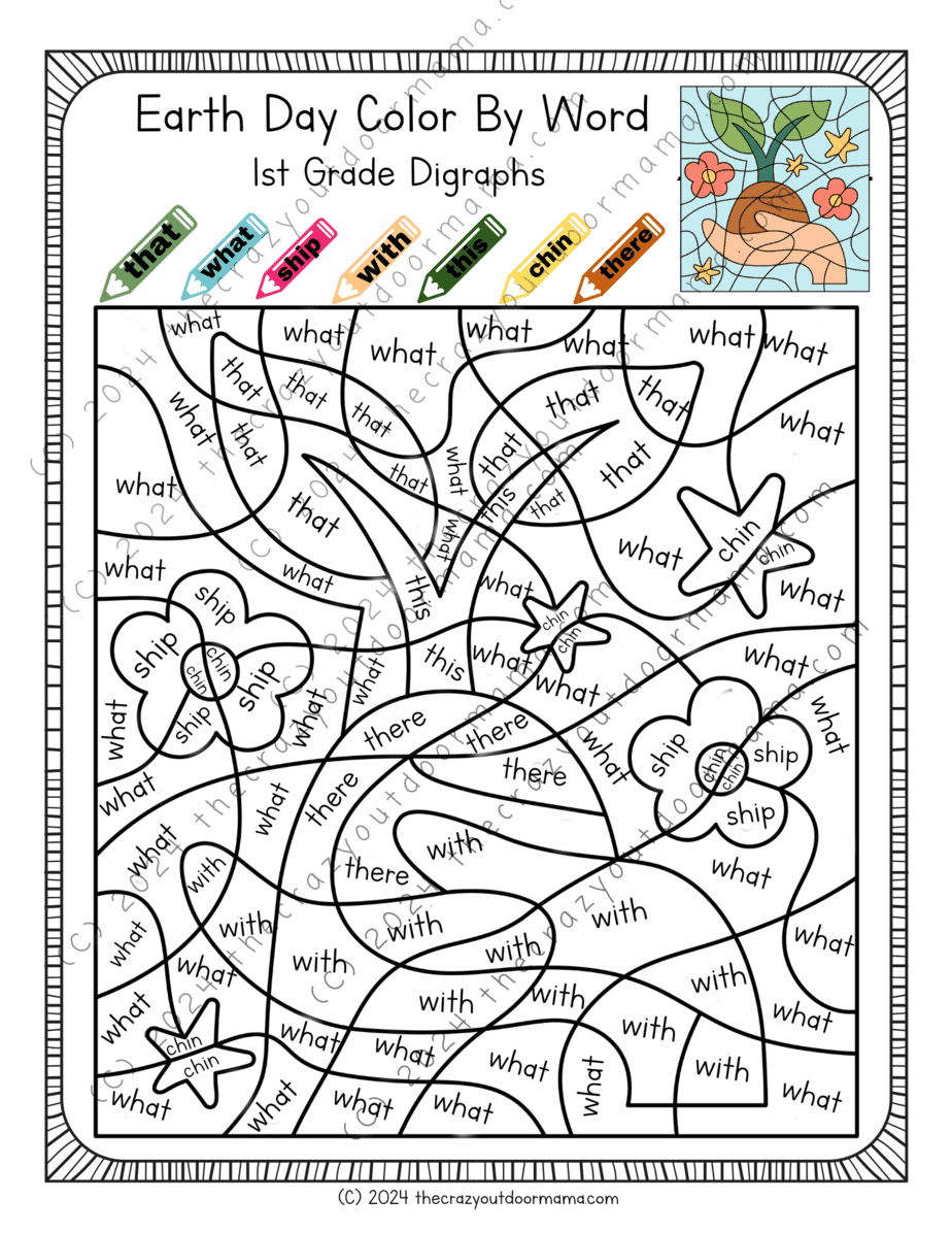 Color By Number Earth Day Printables -Sight Words, Digraphs ...