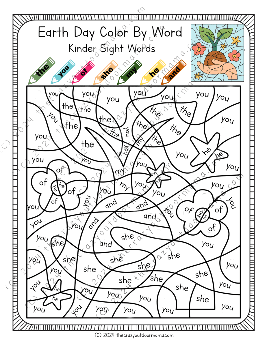 Color By Number Earth Day Printables -Sight Words, Digraphs ...