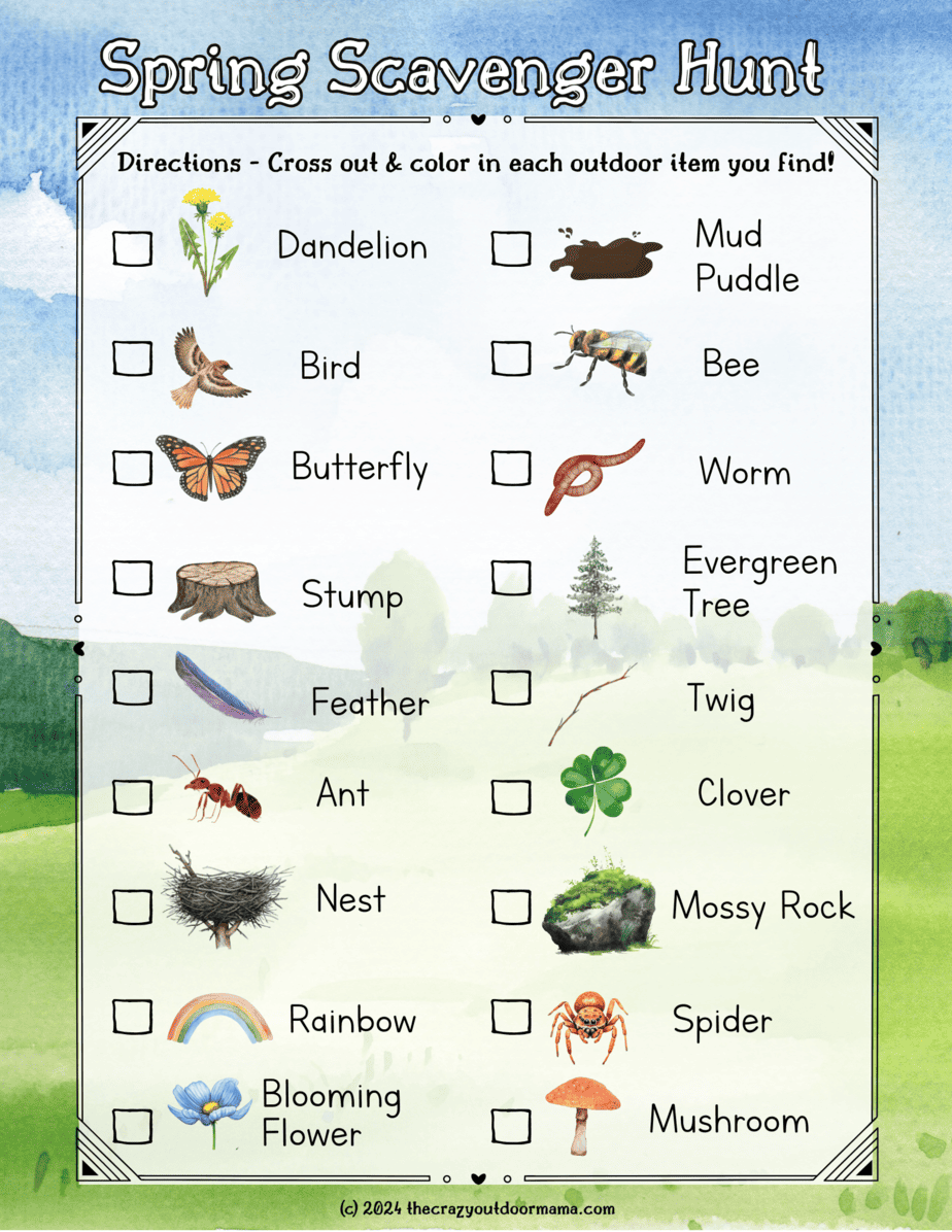 Cute Spring Scavenger Hunt Printable for Kids – The Crazy Outdoor Mama