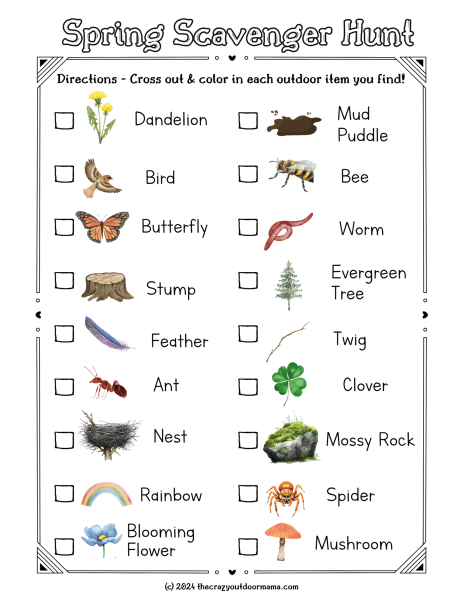 Cute Spring Scavenger Hunt Printable for Kids – The Crazy Outdoor Mama