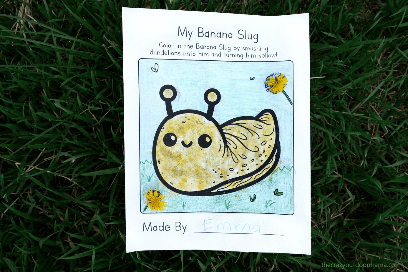 Dandelion Banana Slug Printable – The Crazy Outdoor Mama