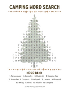 Camping Wordsearch Printable (Free Puzzle for Kids) – The Crazy Outdoor ...