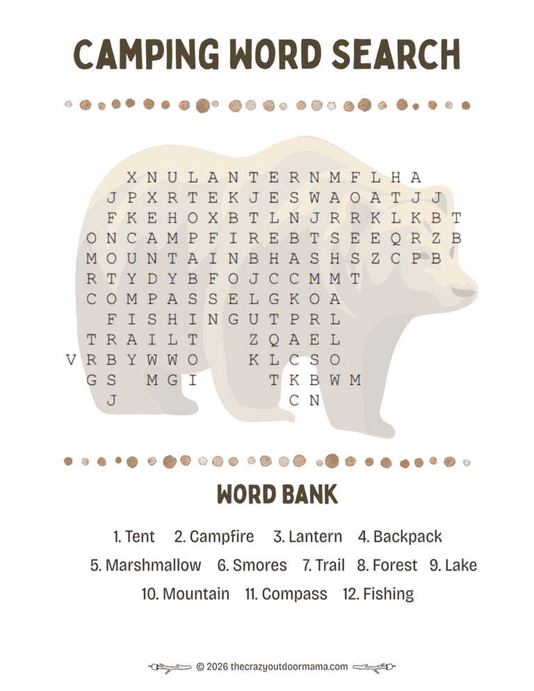Camping Wordsearch Printable (Free Puzzle for Kids) – The Crazy Outdoor ...