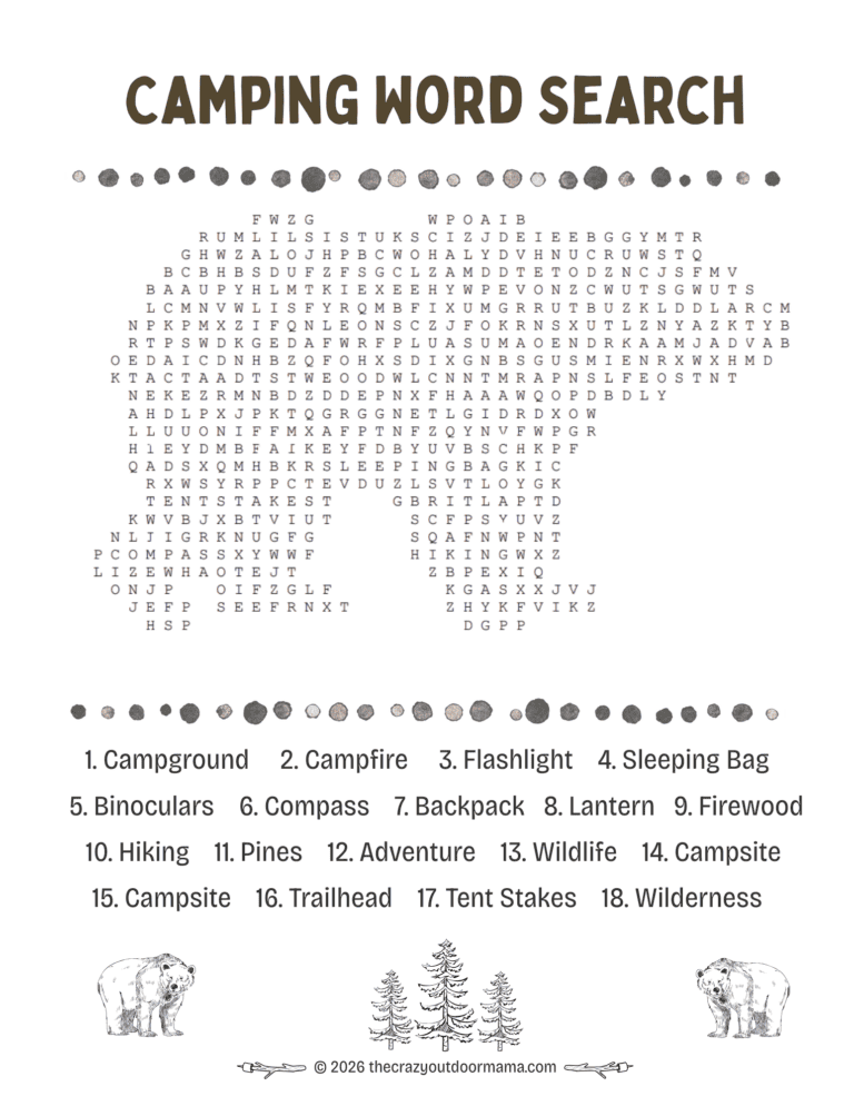 Camping Wordsearch Printable (Free Puzzle for Kids) – The Crazy Outdoor ...