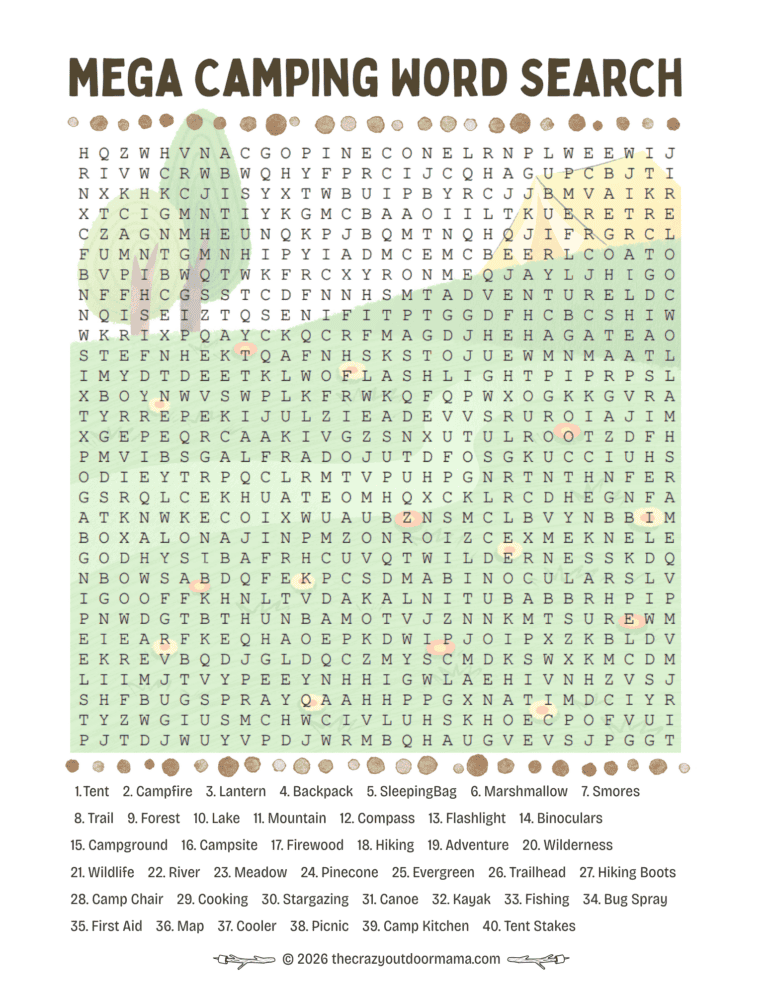 Camping Wordsearch Printable (Free Puzzle for Kids) – The Crazy Outdoor ...