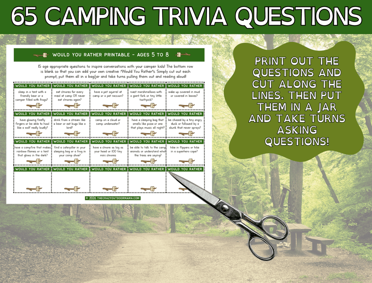 Camping Would You Rather Questions + Free Printable (65+ Ideas for Kids ...